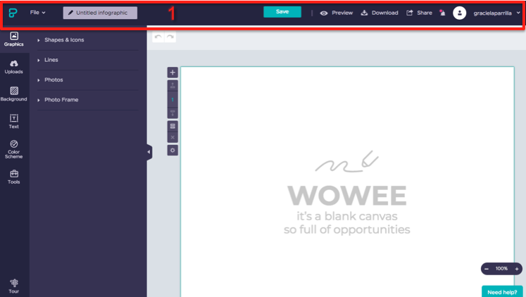 1.3.- Interfaz del menú de diseño | Piktochart para la creación de ...